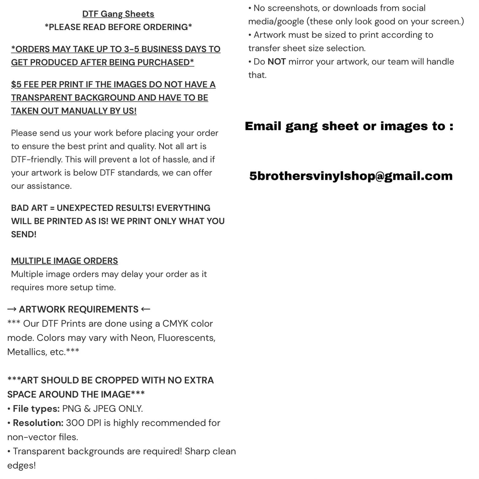 Customized DTF Gang Sheets | 5 Brothers Vinyl Shop